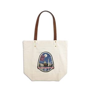 washington dc, night scene, contour (canvas deluxe tote bag, faux leather handles & zip pocket)