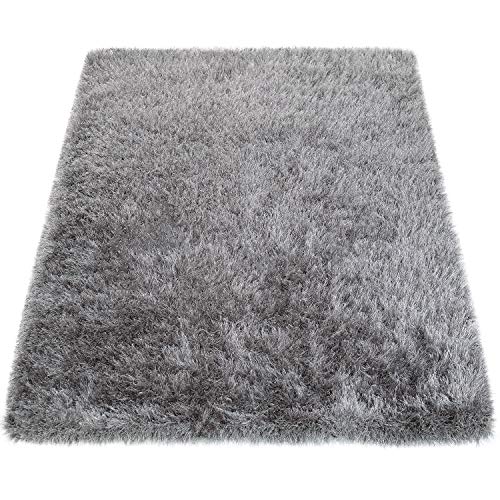 Paco Home Shag Rug High Pile in Grey for Bedroom & Living Room Fluffy Glossy Pastel Yarn, Size: 4'7" x 6'7"