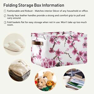 ALAZA Sakura Flowers Storage Basket Rectangle Collapsible Storage Bins With Handles Durable Canvas Toy Basket Organizer Bin For Shelf Closet Bedroom Home Office,Pack 2