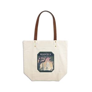 washington, dc, nation’s capitol, lithograph, contour (canvas deluxe tote bag, faux leather handles & zip pocket)