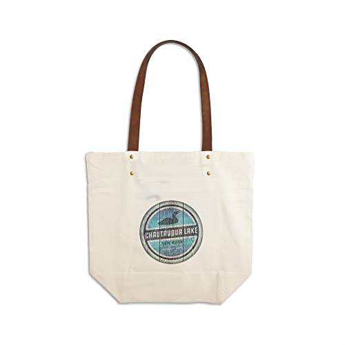 Chautauqua Lake, New York, Rustic Loon, Contour (Canvas Deluxe Tote Bag, Faux Leather Handles & Zip Pocket)