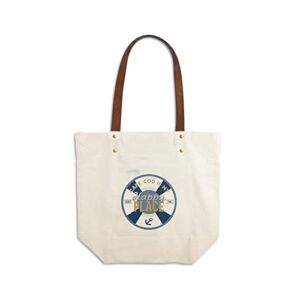 cape cod, massachusetts, cape cod is my happy place, contour (canvas deluxe tote bag, faux leather handles & zip pocket)