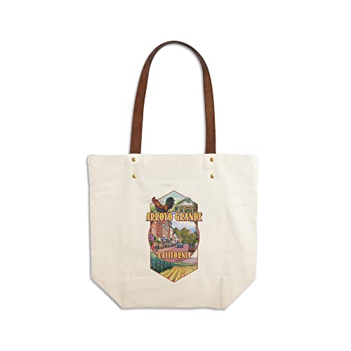 Arroyo Grande, California, Town Montage, Contour (Canvas Deluxe Tote Bag, Faux Leather Handles & Zip Pocket)