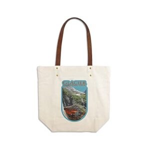 glacier national park, go-to-the-sun road, contour (canvas deluxe tote bag, faux leather handles & zip pocket)