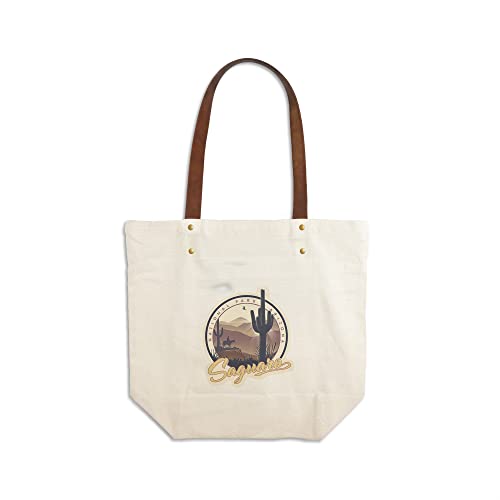 Saguaro National Park, Arizona, Lithograph, Contour (Canvas Deluxe Tote Bag, Faux Leather Handles & Zip Pocket)