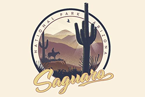 Saguaro National Park, Arizona, Lithograph, Contour (Canvas Deluxe Tote Bag, Faux Leather Handles & Zip Pocket)