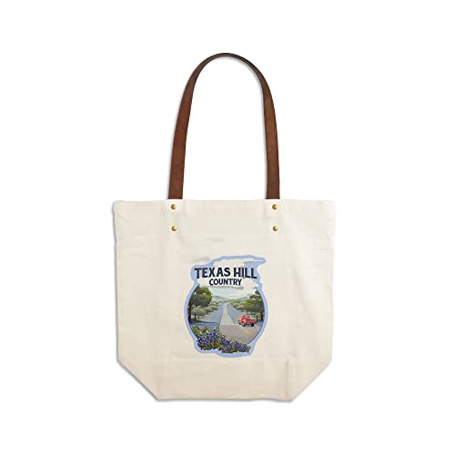 Texas Hill Country, Texas, Bluebonnets and Highway, Contour (Canvas Deluxe Tote Bag, Faux Leather Handles & Zip Pocket)