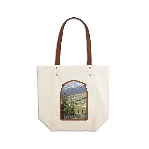 Rocky Mountain National Park, Trail Ridge Road and Hikers, Contour (Canvas Deluxe Tote Bag, Faux Leather Handles & Zip Pocket)