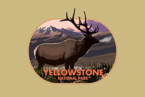 Yellowstone National Park, Wyoming, Elk and Sunset, Contour (Canvas Deluxe Tote Bag, Faux Leather Handles & Zip Pocket)