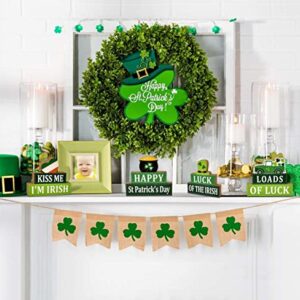 4 St Patrick's Day Wooden Table Decorations Centerpieces Blocks Shamrock Clover Irish Patty's Tiered Tray & Table Top Sign Decor for Office Dining Room Mantle Home Wood Saint Patrick Party Supplies