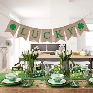 4 St Patrick's Day Wooden Table Decorations Centerpieces Blocks Shamrock Clover Irish Patty's Tiered Tray & Table Top Sign Decor for Office Dining Room Mantle Home Wood Saint Patrick Party Supplies