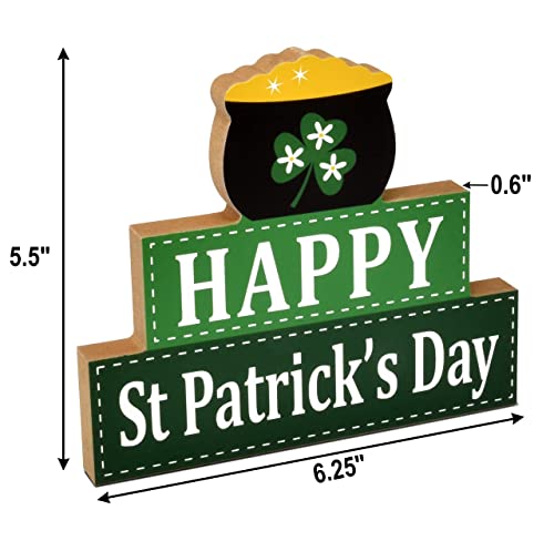 4 St Patrick's Day Wooden Table Decorations Centerpieces Blocks Shamrock Clover Irish Patty's Tiered Tray & Table Top Sign Decor for Office Dining Room Mantle Home Wood Saint Patrick Party Supplies