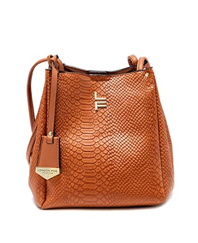 LONDON FOG COCO Lizard Shoulder Bag for Women, Vegan Leather Handbags - Cognac Lizard 1