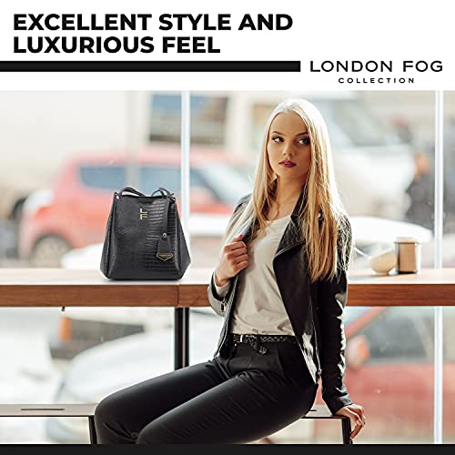 LONDON FOG COCO Lizard Shoulder Bag for Women, Vegan Leather Handbags - Cognac Lizard 1