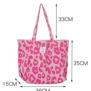 Women's Large Capacity Casual Totes Y2k Aesthetic Pink Leopard Shoulder Bag Cute Canvas Bags Bucket Handbag Office School Bookbag (Pink)