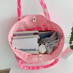 Women's Large Capacity Casual Totes Y2k Aesthetic Pink Leopard Shoulder Bag Cute Canvas Bags Bucket Handbag Office School Bookbag (Pink)