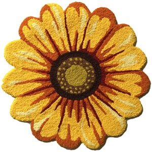 sunflower area rug mat 19.6″ x 19.6″ yellow floral bathroom rug soft plush flower doormat non-slip rustic small carpet handmade floral door mat for kitchen bathroom bedroom living room yellow