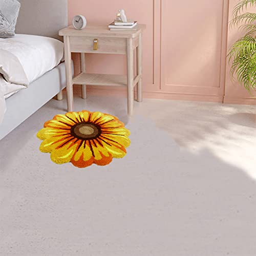 Sunflower Area Rug Mat 19.6" x 19.6" Yellow Floral Bathroom Rug Soft Plush Flower Doormat Non-Slip Rustic Small Carpet Handmade Floral Door Mat for Kitchen Bathroom Bedroom Living Room Yellow