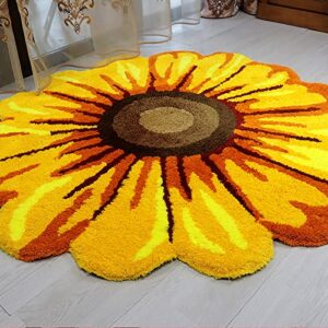 Sunflower Area Rug Mat 19.6" x 19.6" Yellow Floral Bathroom Rug Soft Plush Flower Doormat Non-Slip Rustic Small Carpet Handmade Floral Door Mat for Kitchen Bathroom Bedroom Living Room Yellow