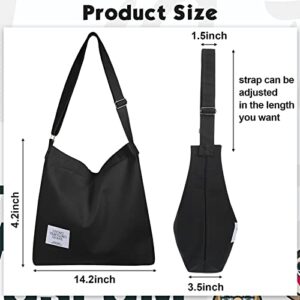 2 Pieces Large Size Canvas Shoulder Bag Casual Crossbody Handbag Travel Shopping Crossbody Bag Wide Strap Hippie Tote Bag (Black, Light Grey)