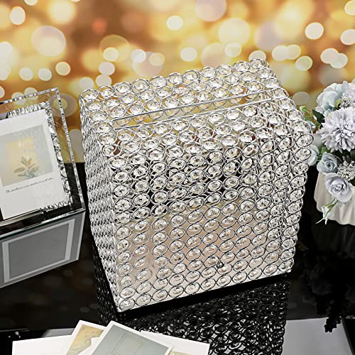 ELLDOO Crystal Wedding Card Box, Rectangle Money Card Box Silver Gift for Wedding Receptions, Centerpiece Decor, Anniversary, Keepsake, Gift Display Box