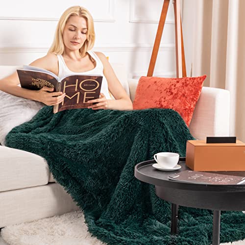 RECYCO Faux Fur Sherpa Throw Blanket Dark Green, Super Soft Fuzzy Fluffy Blankets Plush Warm Cozy Throw Reversible Comfy Thick Shaggy Sherpa Blanket for Couch Sofa Bed 50x60 Inches