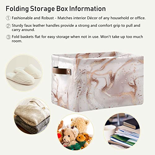 xigua Rose Gold Marble Storage Basket Large Collapsible Rectangle Storage Bin Toys Clothes Organizer for Closet Shelf Nursery Bedroom Home Decor