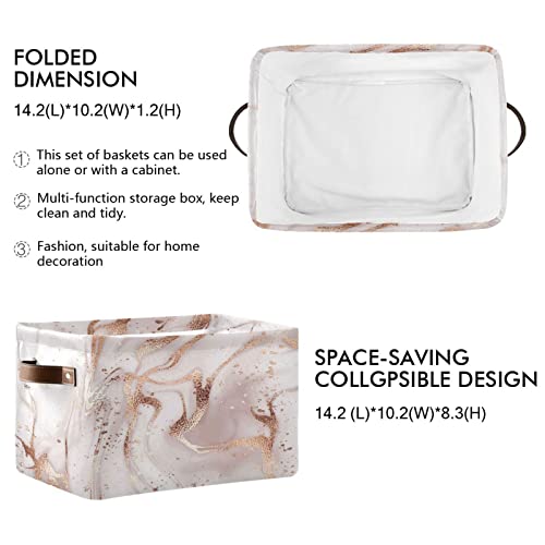 xigua Rose Gold Marble Storage Basket Large Collapsible Rectangle Storage Bin Toys Clothes Organizer for Closet Shelf Nursery Bedroom Home Decor