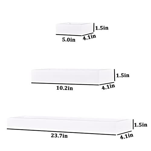 Floating Shelves, Solid Wood Storage Set of 4 Wall-Mounted Shelf for Bathroom/Living Room/Bedroom/Kitchen Decor (White)