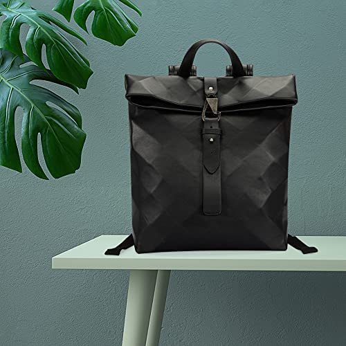 Milan Chiva Backpack Purse for Women Fashion Ladies Geometric School Bag College Travel Bookbag Vegan Leather Casual Daypack Black MC2-1022BK