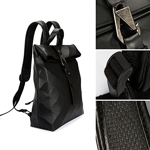 Milan Chiva Backpack Purse for Women Fashion Ladies Geometric School Bag College Travel Bookbag Vegan Leather Casual Daypack Black MC2-1022BK