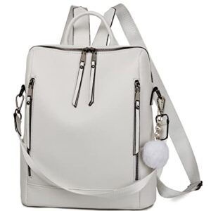 Backpack Purse for Women Multi-pocket Large Capacity Leather Shoulder Bag Multi-purpose Cute Backpack for Girls (White)