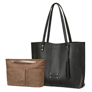 s-zone women vintage genuine leather tote bag shoulder purses with removable canvas pouch