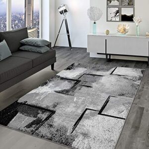 Grey White Area Rug Modern Design with Abstract Paint Effect, Size: 6'7" x 9'6"