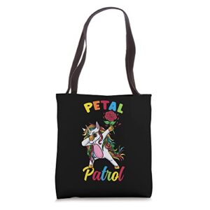 dabbing unicorn wedding petal patrol tote bag