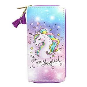 mayebridge women’s printed zip around wallet unicorn wallets purse unicorn zipper wallet long clutch bag pu leather purse for girls women christmas gift(unicorn c0514)