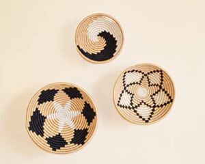 set of 3 hand woven african baskets – (1 large: 12 inches, 1 medium: 10 inches, 1 small: 8 inches) – sisal & sweetgrass basket – woven bowl – handmade in rwanda