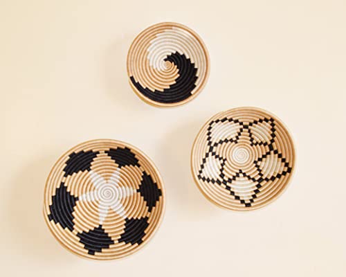 Set of 3 Hand Woven African Baskets - (1 Large: 12 Inches, 1 Medium: 10 Inches, 1 Small: 8 Inches) - Sisal & Sweetgrass Basket - Woven Bowl - Handmade in Rwanda