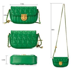 Milan Chiva Women's Crossbody Handbags Quilted Satchel Bag Ladies Stylish Evening Bag Clutch Purses with Chain Shoulder Strap Green ABU-MC-1001GN