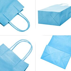 DjinnGlory 24 Pack Small Blue Paper Gift Bags with Handles and 24 Blue Tissue Wrapping Paper for Birthday Wedding Baby Shower Party Favors Goodies, 9x5.5x3.15 Inch (Blue)