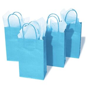 DjinnGlory 24 Pack Small Blue Paper Gift Bags with Handles and 24 Blue Tissue Wrapping Paper for Birthday Wedding Baby Shower Party Favors Goodies, 9x5.5x3.15 Inch (Blue)