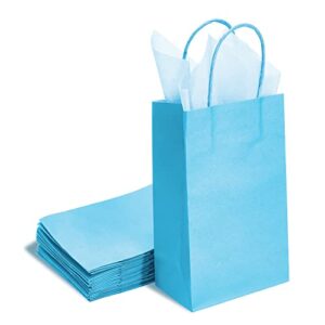 DjinnGlory 24 Pack Small Blue Paper Gift Bags with Handles and 24 Blue Tissue Wrapping Paper for Birthday Wedding Baby Shower Party Favors Goodies, 9x5.5x3.15 Inch (Blue)