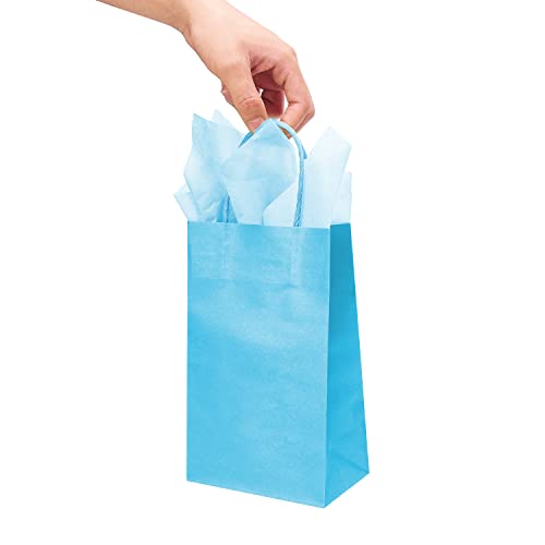 DjinnGlory 24 Pack Small Blue Paper Gift Bags with Handles and 24 Blue Tissue Wrapping Paper for Birthday Wedding Baby Shower Party Favors Goodies, 9x5.5x3.15 Inch (Blue)