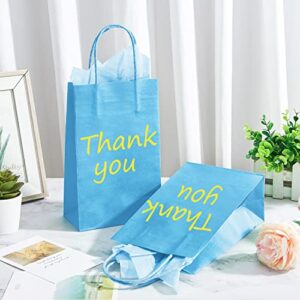 DjinnGlory 24 Pack Small Blue Paper Gift Bags with Handles and 24 Blue Tissue Wrapping Paper for Birthday Wedding Baby Shower Party Favors Goodies, 9x5.5x3.15 Inch (Blue)