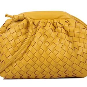 HANDAFA Ladies Satchel Purse Hand-woven Shoulder Bag For Women Weave Dumpling Bag(Yellow)