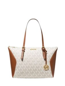 michael kors coraline large logo and leather tote bag (vanilla)