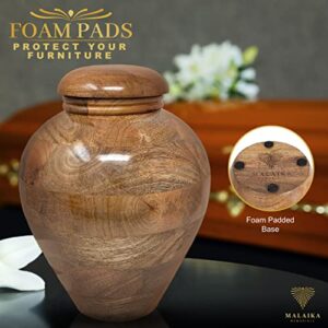 Malaika Memorials Medium Wood Urns for Human Ashes Adult Female/Male - Real Wooden Urns for Ashes Adult Male/Female - Cremation Urns for Adult Ashes up to 180 lbs