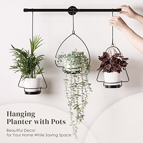 JOFAMY Hanging Planters for Christmas Plants with 3 White Plastic Planters, Wall Hanging Basket Metal Plant Hangers, Window Plant Hanger with Hook and String, Modern Outdoor Wall Planter