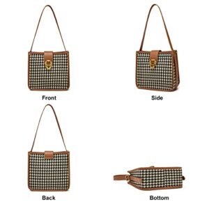 FOXLOVER Women’s Retro Portable Shoulder Bag New Houndstooth Commuter Bucket Bag Purse for Women Large Capacity Casual Underarm Bag