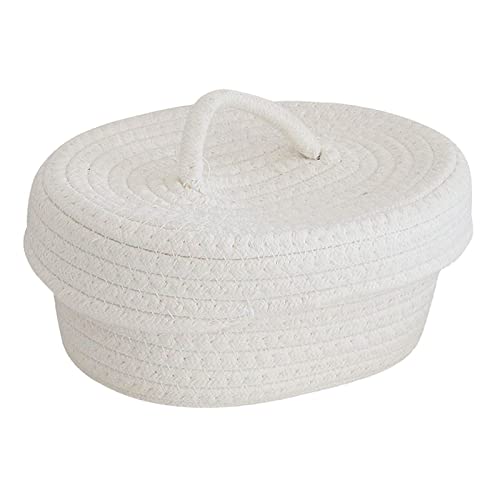 Pretty Comy Cotton Rope Storage Basket with Lid, Small Decorative Lid Storage Basket Containers for Organizing Keys, Makeup, Sundries